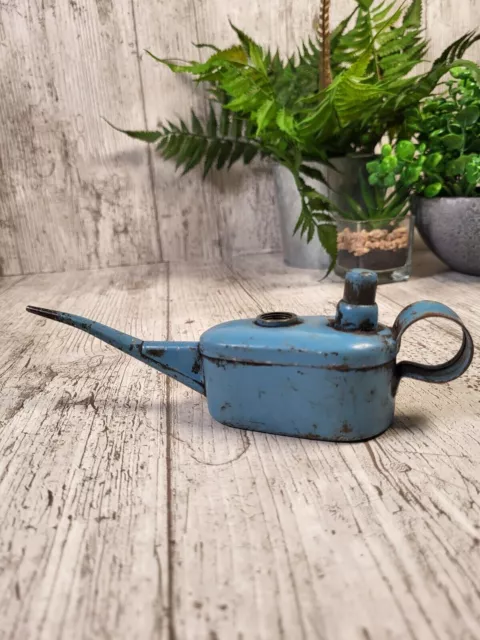 VINTAGE MINIATURE LIGHT Blue Oil Can Oiler Super Fina Tractor Train ...