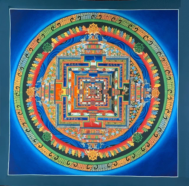 GENUINE HAND-PAINTED KALACHAKRA Mandala Original Tibetan Thangka Thanka ...
