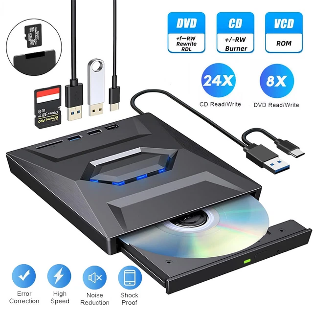 EXTERNAL CD DVD Drive USB 3.0 Writer Burner Player for PC Laptop ...