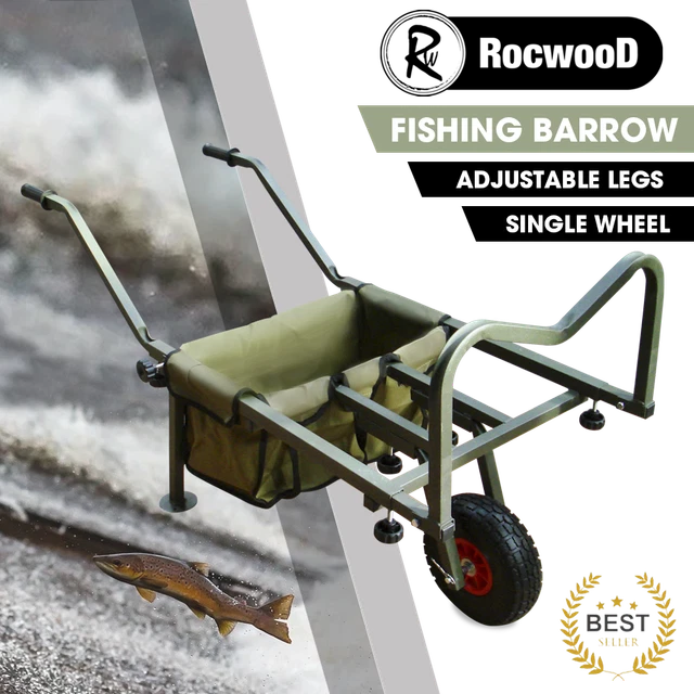 FISHING TROLLEY SINGLE Wheel Folding Barrow Cart with Bag Adjustable ...