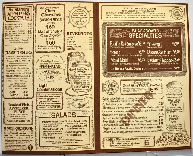 1980S SEAFOOD BROILER Restaurant Market Menu Brentwood Tarzana Anaheim ...