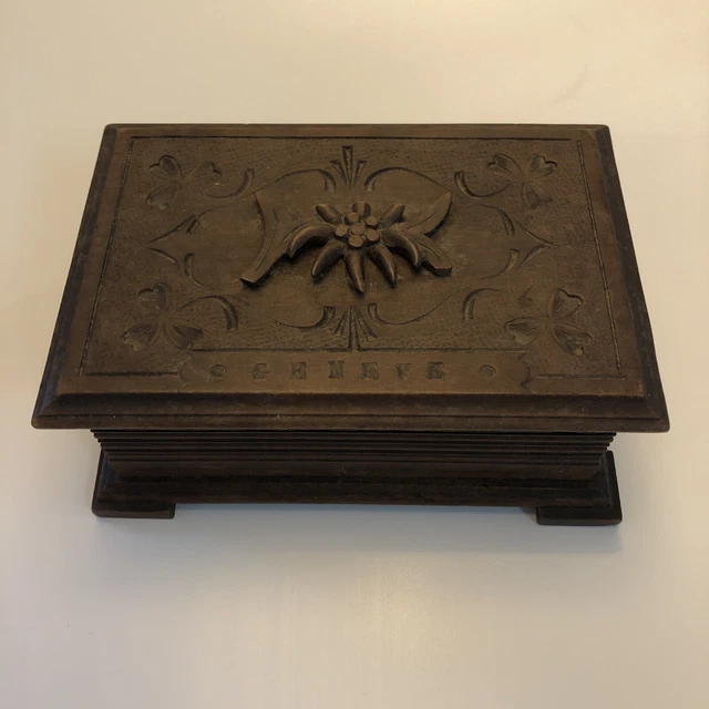 COFFRET À BIJOUX en Bois sculpté de Genève Petit coffre ancien et vintage EUR 18,00 - PicClick FR