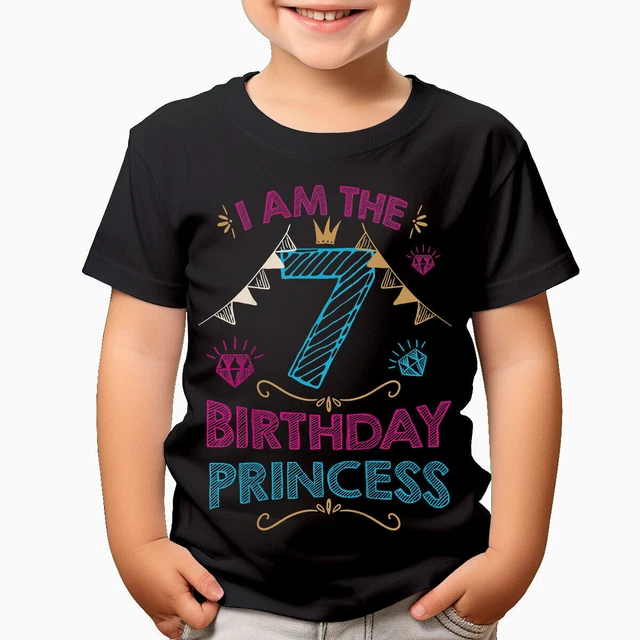I AM THE 7 Birthday Princess Childrens Personalised Girl Gift Kids T ...