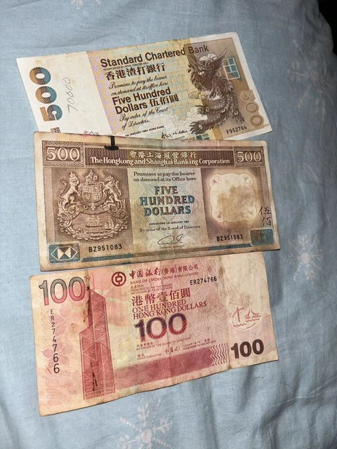 HONGKONG DOLLAR OLD notes circulated mix denominations 500, 100, 20, 10 ...