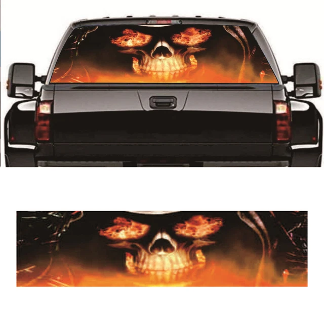 REAR WINDOW FLAMING Skull Cool Sticker Rear Window Sticker For Truck ...