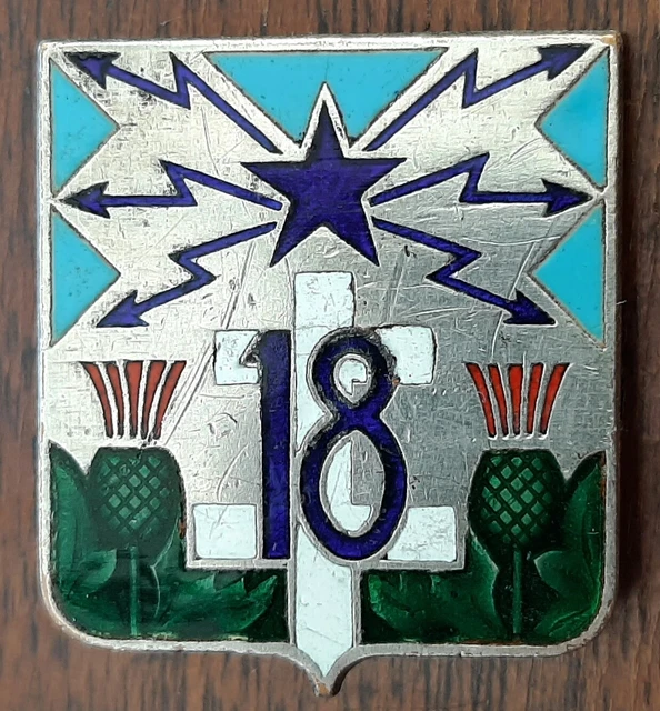 ANTIQUE BADGE 18° RT REGIMENT DES TRANSMISSIONS ORIGINAL DRAGON H 638 ...