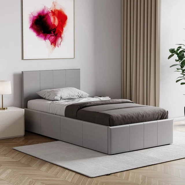 VIDA DESIGNS LISBON Ottoman Faux Leather Bed Grey (Single 3Ft No ...