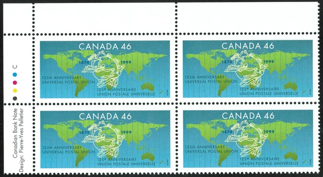 CANADA SC#1806 UNIVERSAL Postal Union: Symbol on Map, UL Imprint Block ...
