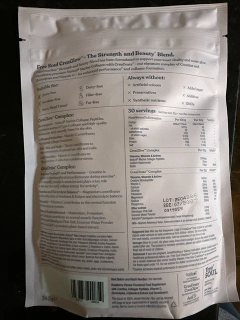 FS FREE SOUL CreaGlow Raspberry Flavored Creatine Collagen Powder 360g ...