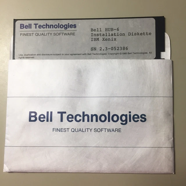 VINTAGE 1985 BELL Technolgies BELL HUB-6 IBM Xenix 5.25” Floppy Disk ...