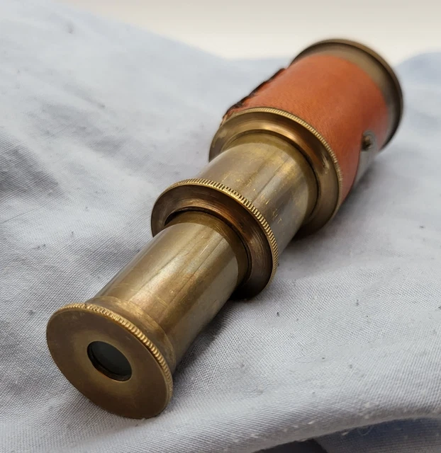 VINTAGE SMALL TELESCOPE Antique Old Gold Lustre Navy Ship Pirate ...