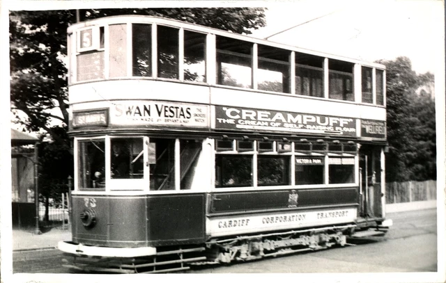 ORIGINAL REAL PHOTOGRAPH Tram Cardiff 73 tramcar vintage circa 1940 £5. ...
