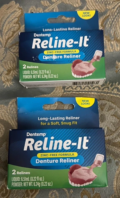 DENTEMP RELINE-IT DENTURE Reliner For Upper & Lower Dentures 2 Reliners ...