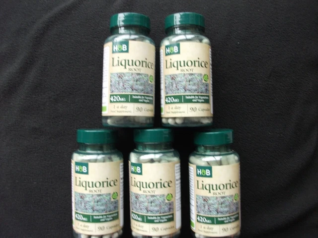 H&B LIQUORICE ROOT 420mg 90 CAPSULES FOOD SUPPLEMENT EXP MAR27 x 5 ...