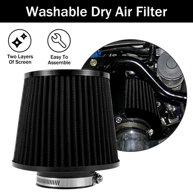 DRY AIR FILTER 3 Inch High Flow Cold Short Ram Intake Dry Cone Mesh ...