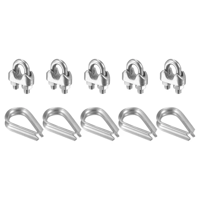 WIRE ROPE CABLE Clip Kit for M5, Rope Clamp 5Pcs and Thimble Rigging ...