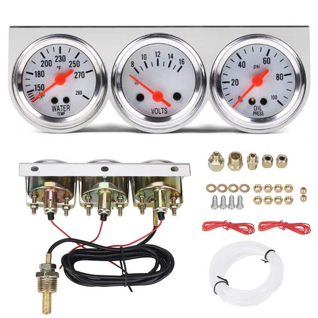 OIL PRESSURE VOLT Meter Mechanical Triple Gauge Water Temp Set Chrome ...