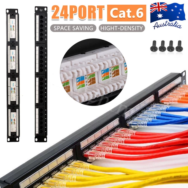 CAT-6 24 PORT Keystone Patch Panel Network Server Cabinet Rack Mount ...