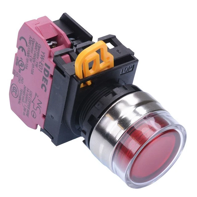 IDEC ROUGE 12V LED 22mm Métal Lunette Momentané Enveloppé Bouton ...