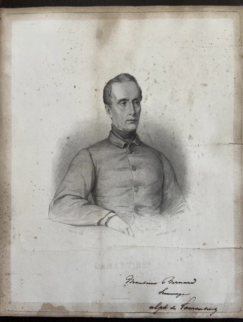 LITHOGRAPHIE SIGNÉE ET dédicacée par ALPHONSE DE LAMARTINE, Auteur ...