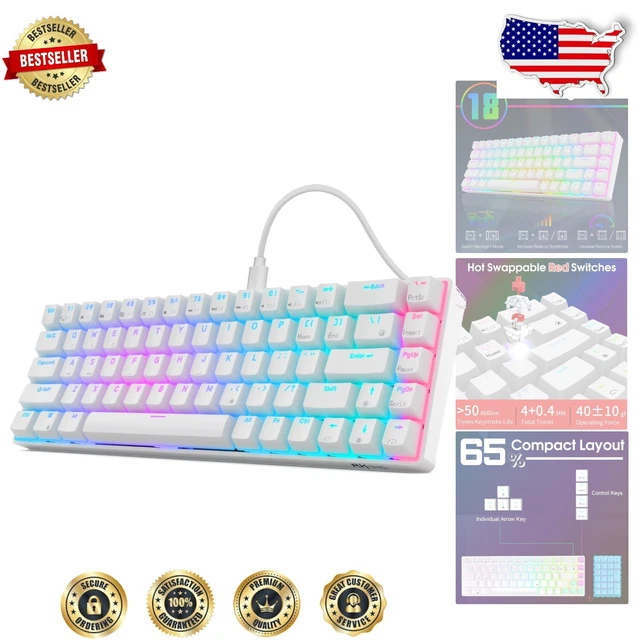 COMPACT RGB 68-KEY Mechanical Keyboard with Hot Swappable Red Switches ...