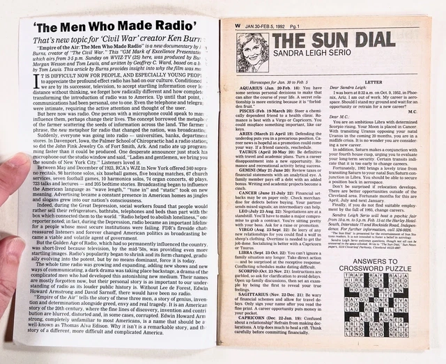 1992 1/30-2/5 SUNSTATIONS local tv CLEVELAND AREA Ken Burns "Empire of ...