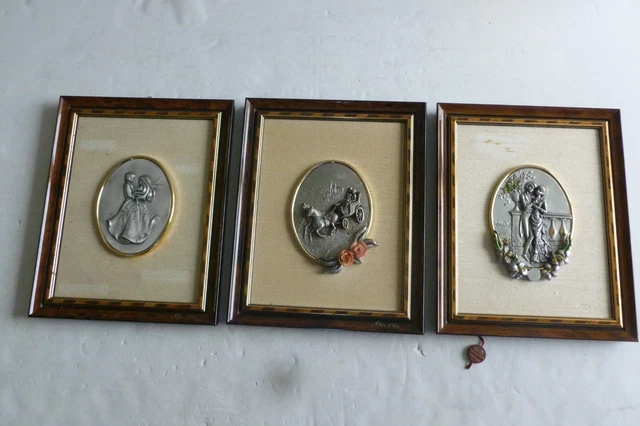 3 TABLEAUX LES Etains Du Prince Scenes Romantique Retoucher Main Sur ...