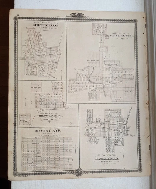 ANTIQUE MAP - PLAN OF MONTICELLO/MANCHESTER IOWA - Andreas Atlas Co ...