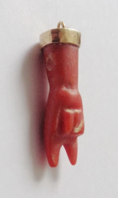 ANHÄNGER,TALISMAN,NEIDFEIGE,GOLD,KORALLE&HAND&,ANTIK,ANTIQUE,CORAL FIGA ...