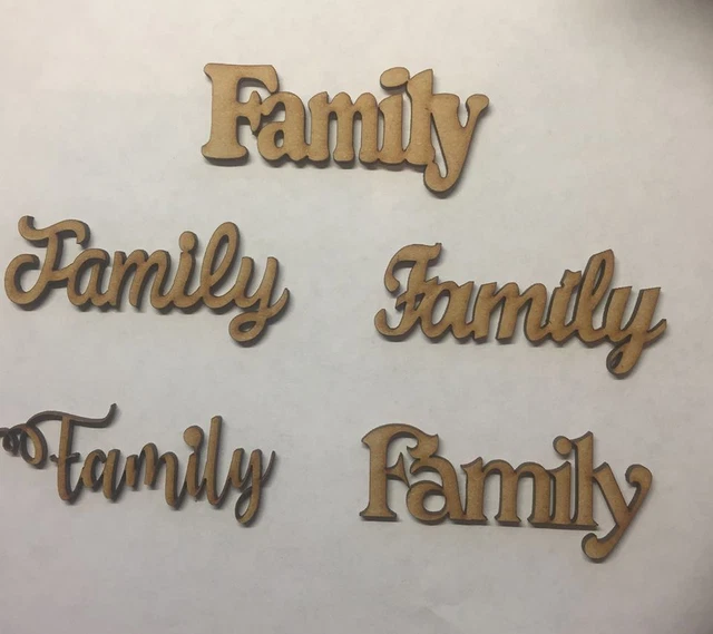 LASERKRIS 5 X Wooden Family laser cut 3mm mdf word shape plaque craft ...