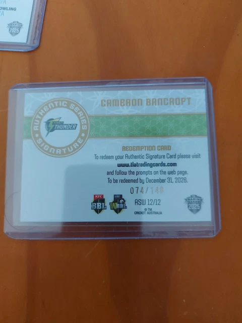 2025/26 TRADERS CRICKET White Signatures CAMERON BANCROFT THUNDER ASW ...