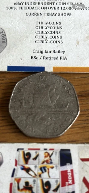 OLD STYLE LARGE ISLE OF MAN VIKING LONG SHIP 1977 50p COIN CIRCULATED ...