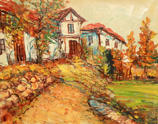 TABLEAU ANCIEN HUILE impressionniste paysage d'un village EUR 159,62 - PicClick FR