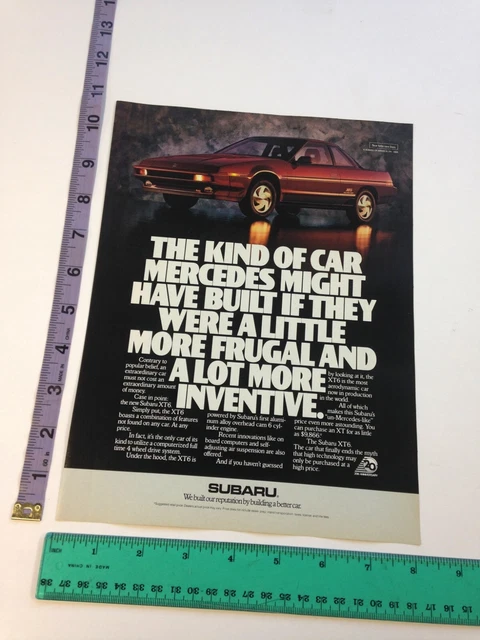 VINTAGE MAGAZINE CLIPPING car photo 1988 Subaru XT6 Print Ad 80's $12. ...