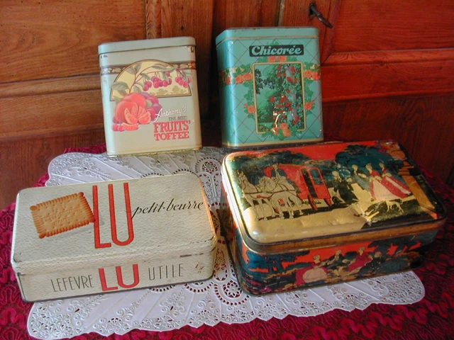 RARE 4 BOÎTES à Biscuits en Fer Ann.50-60 Déco Cuisine Anciens Objets ...