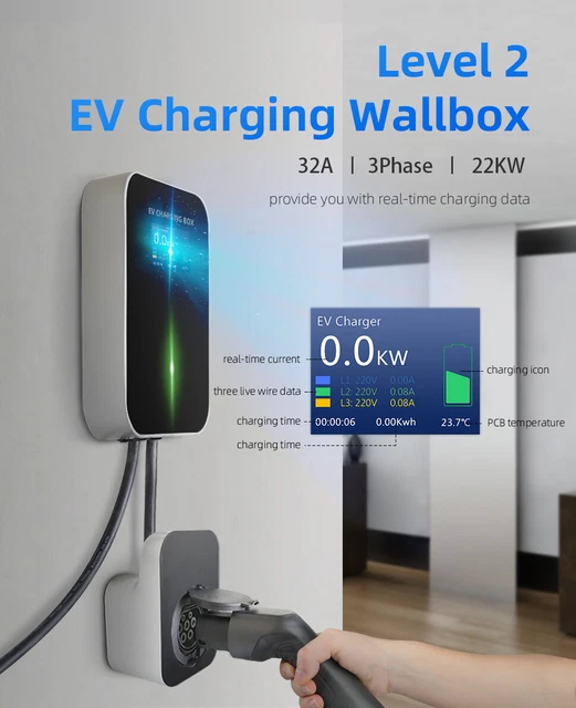 22KW EV CAR Charging Station 16A 3 Phase Type 2 Electric Car Charger ...