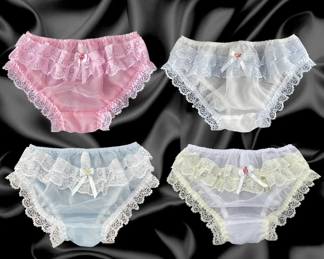 Sissy Sheer Nylon Frilly T Back Thong Bikini Panties Knickers Olive