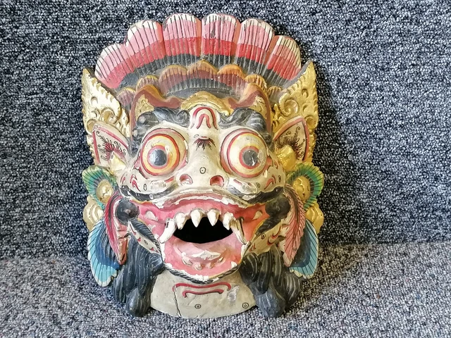 VINTAGE BALINESE HINDU Hanuman Carved Wood & Painted Hand Mask ...