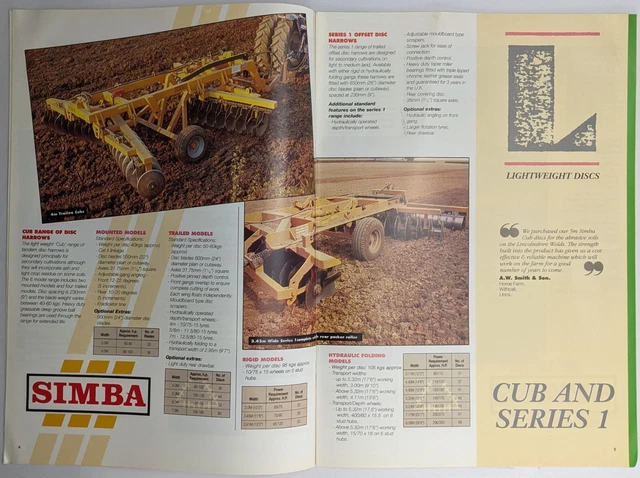 ORIGINAL SIMBA DISC Harrow Sortiment Broschüre, c 1980er, Inc Cub ...