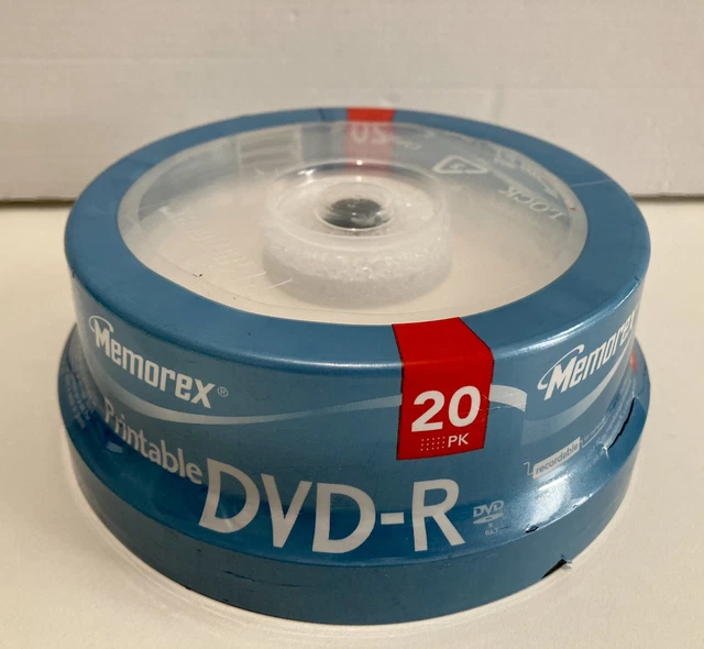 MEMOREX DVD-R PRINTABLE Discs, 16X 4.7GB, 120 min ( 20PK ) NEW SEALED ...