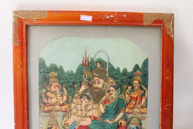 ANTIQUE ORIGINAL OLD Raja Ravi Varma PACHDEV Shiva Family Litho Print ...