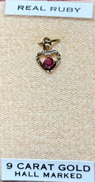 💵 🔥9K SOLID YELLOW GOLD & RUBY SMALL ETCHED 1cm HEART PENDANT/ CHARM #1 ...