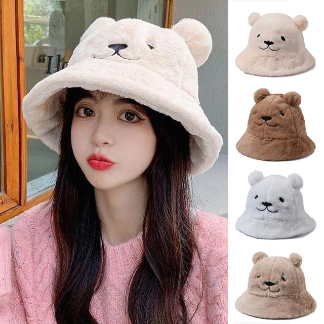 Chapeau Seau En Peluche Ours De Dessin Animé Pour Femmes Casquette De