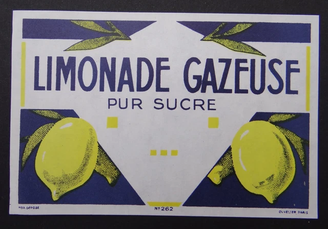 ANCIENNE ÉTIQUETTE LIMONADE GAZEUSE pur sucre citron french label EUR 5 ...
