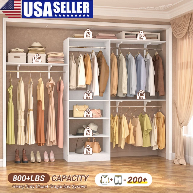 96'' CLOSET SYSTEM Heavy Duty Wood Walk In Closet Organizer w/ 3 ...