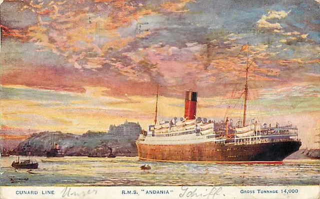 CUNARD LINE RMS Andania Schiff Dampfer Ozeanriese Postkarte Halifax EUR ...