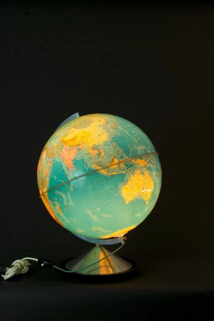 LARGE VINTAGE WORLD Map Globe Earth Design Hercules Lux Inox Aluminum £ ...