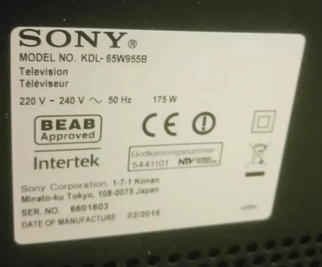 SONY KDL-65W955B TV Backlight / Boards Spares Or Repair Broken Screen ...