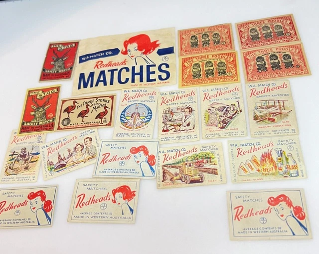 20 VINTAGE AUSTRALIAN matchbox Labels Redheads Stag 3 poodles etc £25. ...