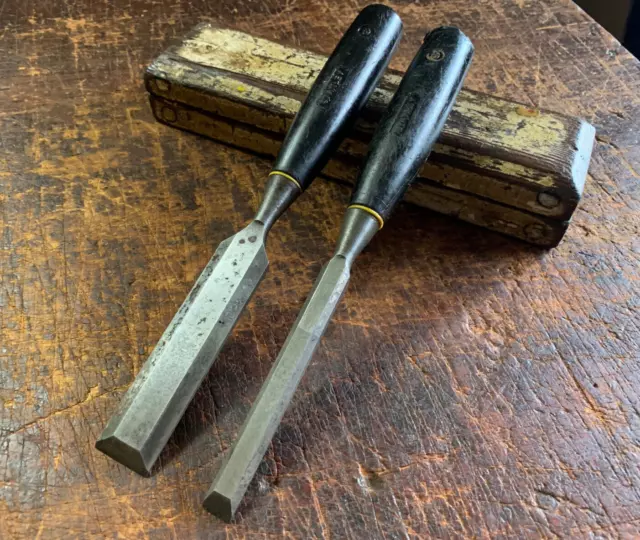 VINTAGE STANLEY 5001 Bevel Edge Chisels 1" &1/2" Made in England ...